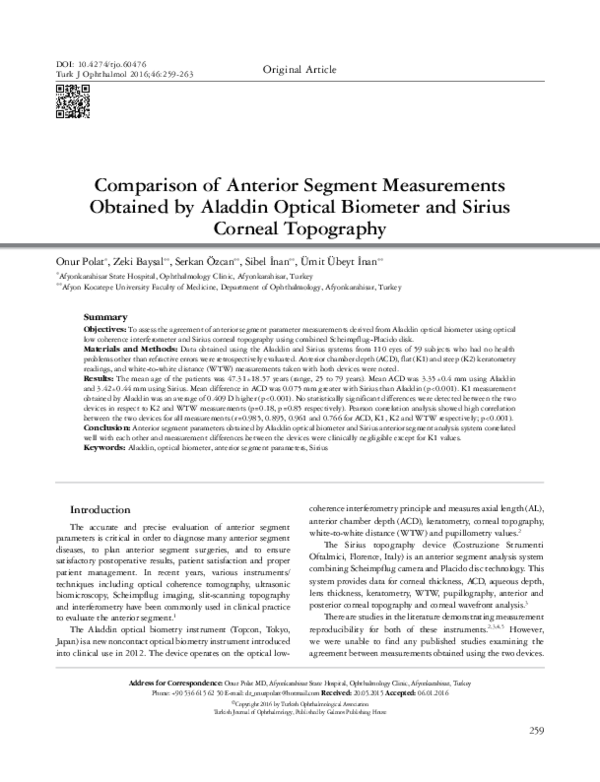 (PDF) Comparison of Anterior Segment Measurements Obtained by Aladdin ...