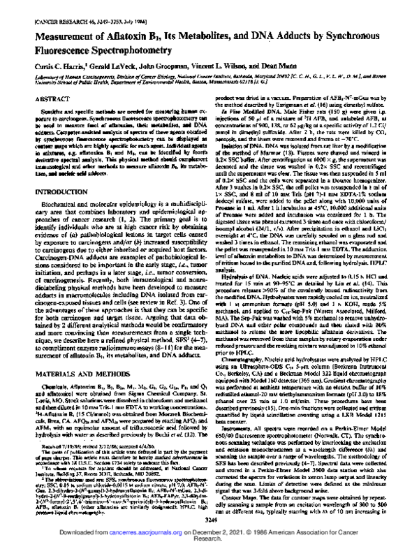 (PDF) Measurement of aflatoxin B1, its metabolites, and DNA adducts by ...