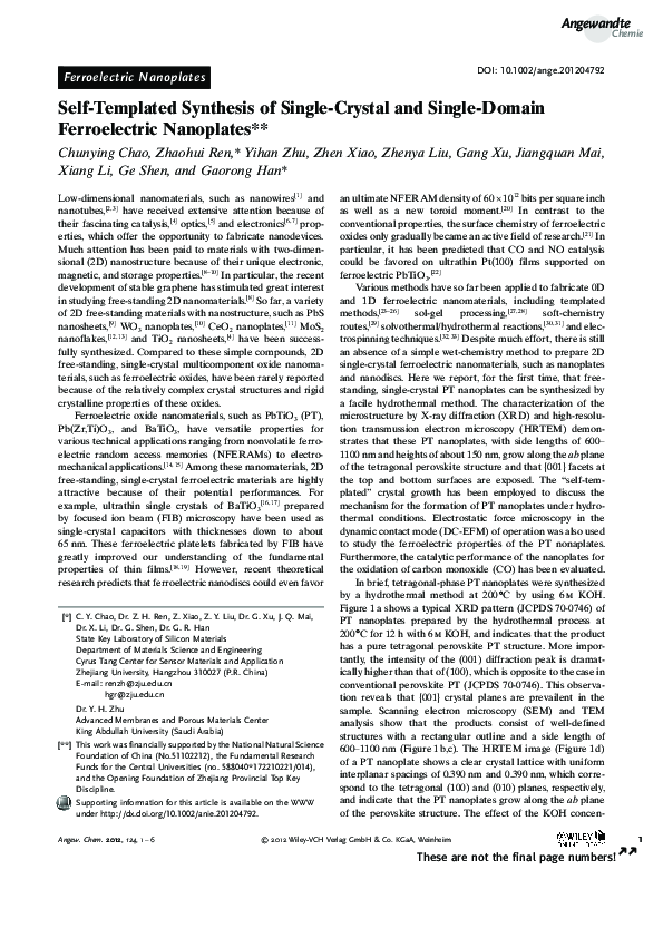 (PDF) Self-Templated Synthesis of Single-Crystal and Single-Domain ...