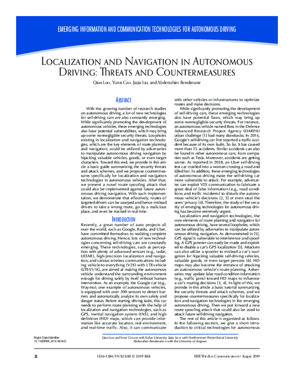 Pdf Localization And Navigation In Autonomous Driving Threats And