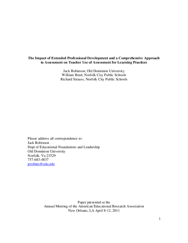 (PDF) The Impact of Extended Professional Development and a Comprehensive Approach to Assessment ...