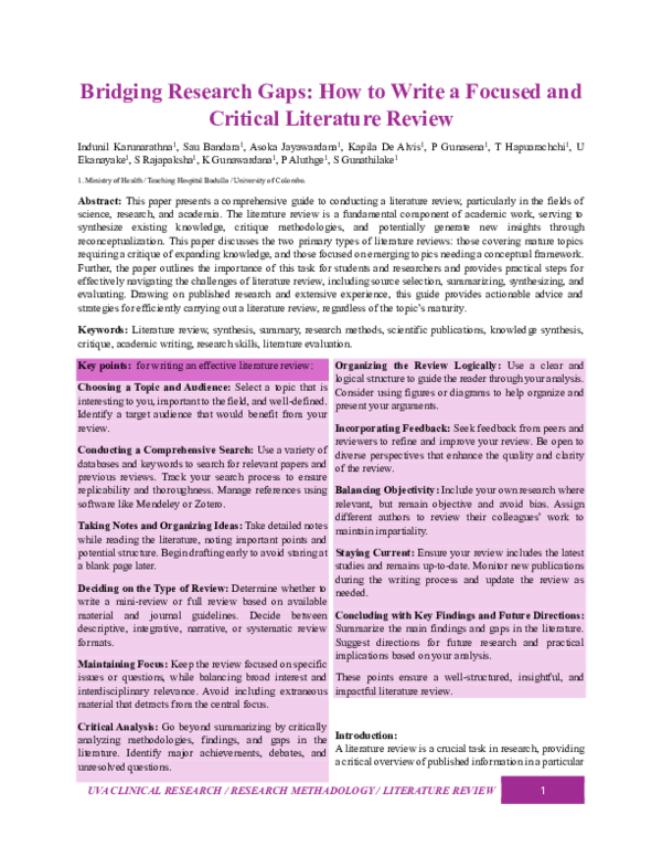 (PDF) Bridging Research Gaps How to Write a Focused and Critical ...