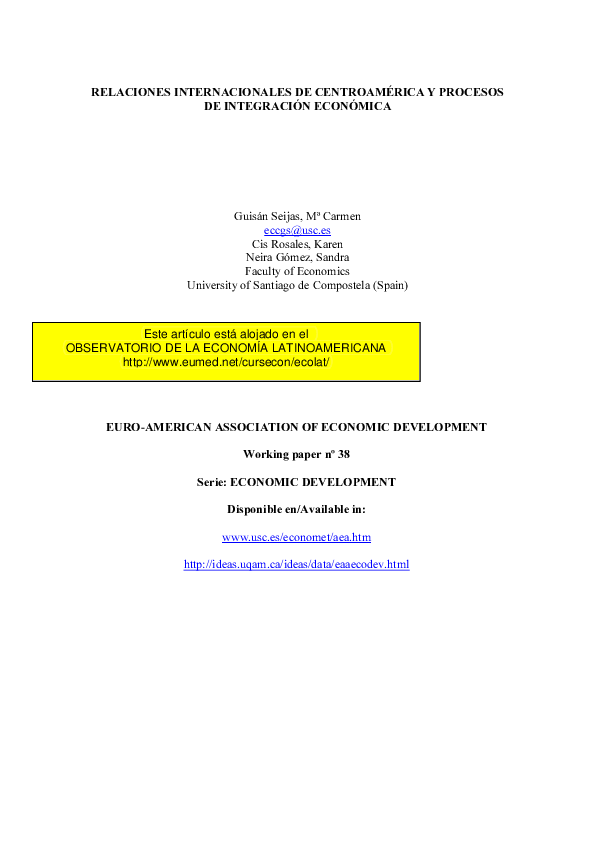 (PDF) Relaciones internacionales de Centroam rica y procesos de integraci n econ mica