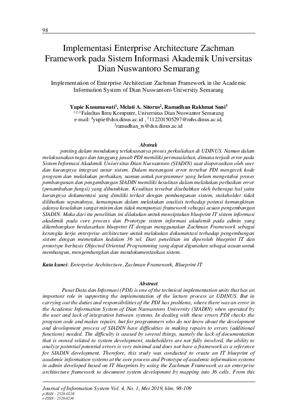 (PDF) Implementasi Enterprise Architecture Zachman Framework pada Sistem Informasi Akademik ...