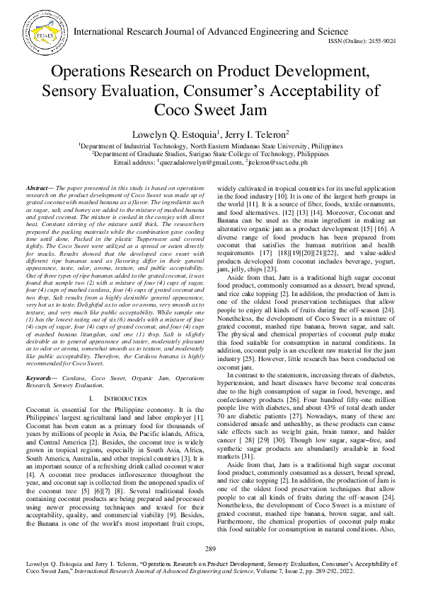 (PDF) Operations Research on Product Development, Sensory Evaluation ...