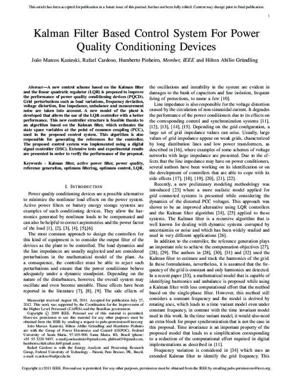 (PDF) Kalman Filter-Based Control System for Power Quality Conditioning ...