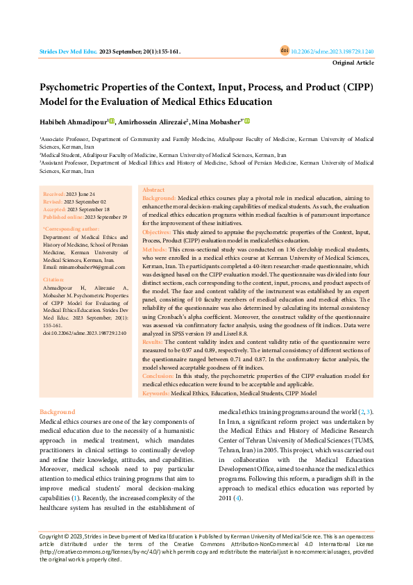 (PDF) Psychometric Properties of the Context, Input, Process, and ...