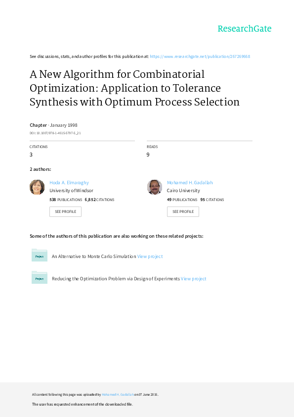 (PDF) A New Algorithm for Combinatorial Optimization: Application to Tolerance Synthesis with ...