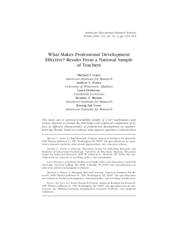 (PDF) What Makes Professional Development Effective? Results From a ...