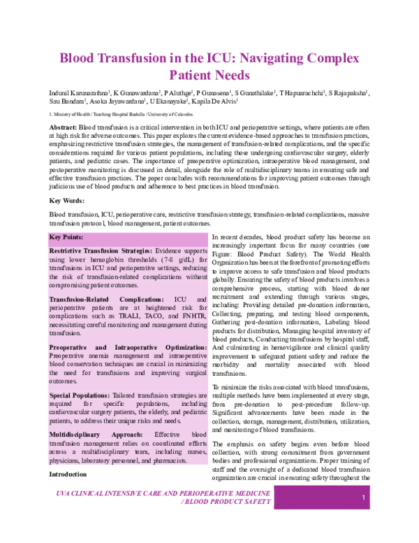 (PDF) Blood Transfusion in the ICU: Navigating Complex Patient Needs