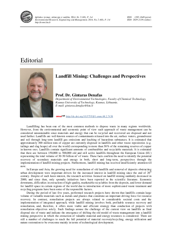 (PDF) Landfill mining: challenges and perspectives