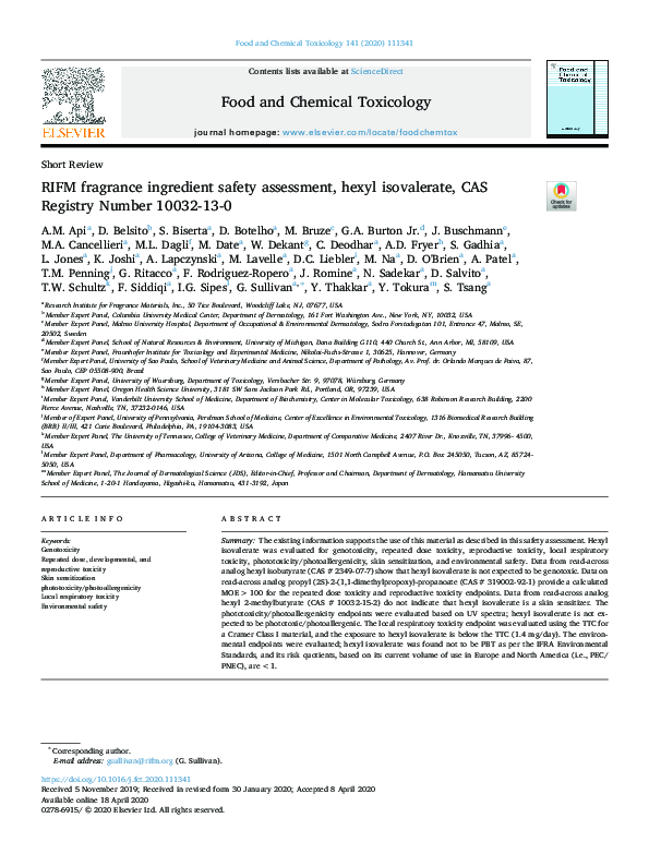 (PDF) RIFM fragrance ingredient safety assessment, hydroxycitronellal ...
