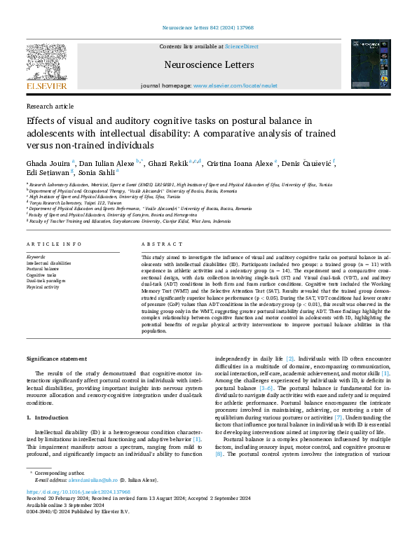 (PDF) Effects of visual and auditory cognitive tasks on postural ...