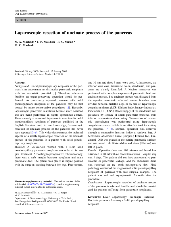 (PDF) Laparoscopic resection of uncinate process of the pancreas