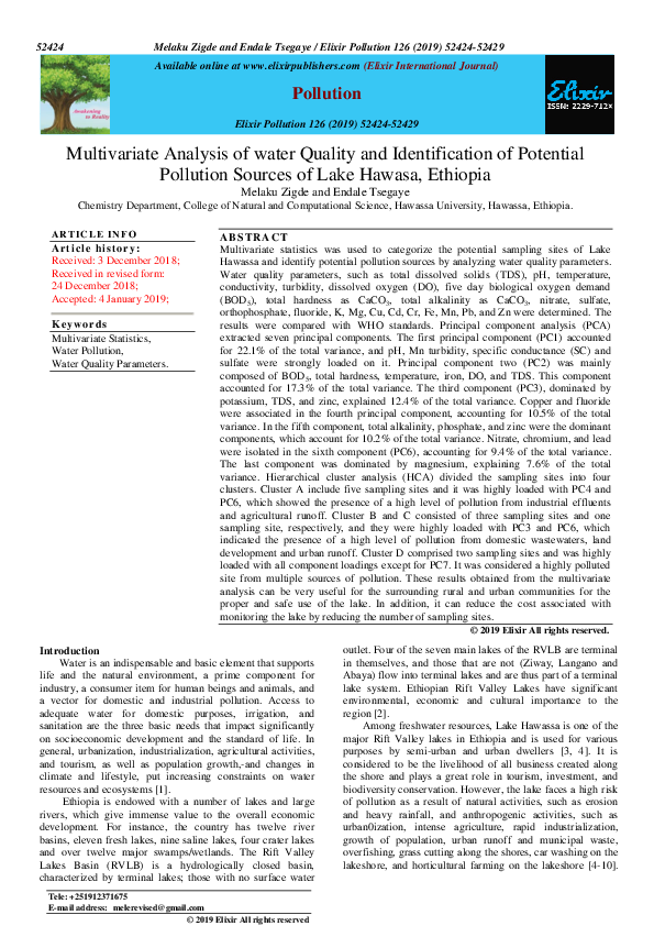 (PDF) Multivariate Analysis of water Quality and Identification of ...