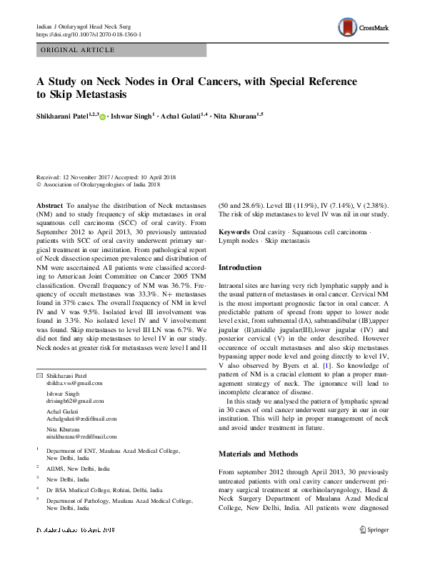 (PDF) A Study on Neck Nodes in Oral Cancers, with Special Reference to ...