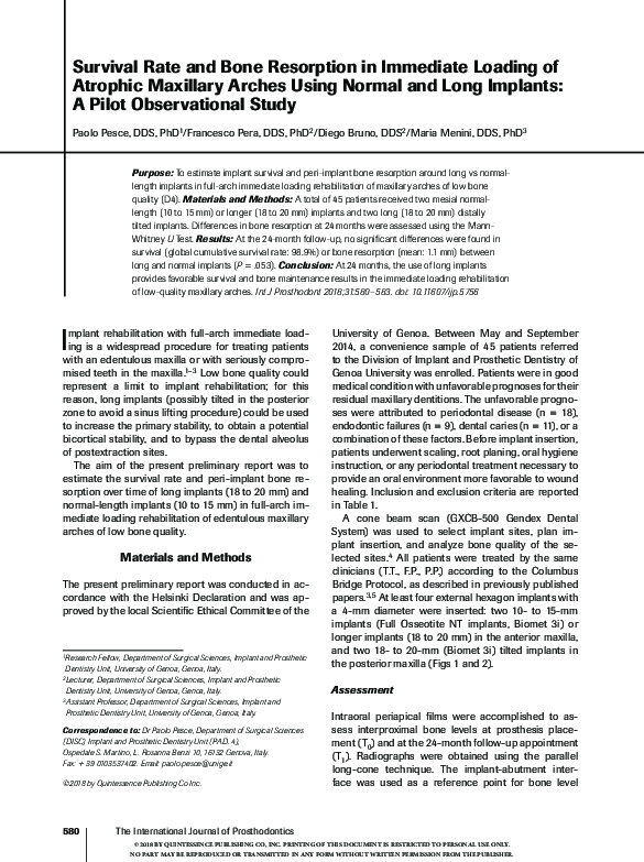 (PDF) Survival Rate and Bone Resorption in Immediate Loading of ...