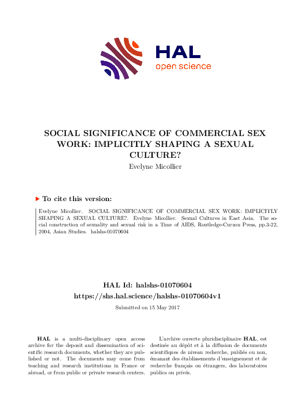 Pdf Social Significance Of Commercial Sex Work Implicitly Shaping A Sexual Culture