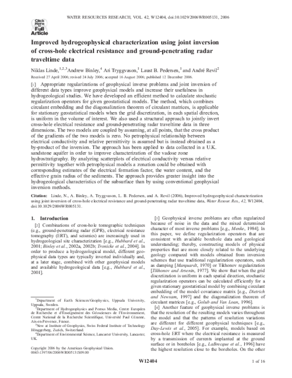 (PDF) Improved hydrogeophysical characterization using joint inversion ...