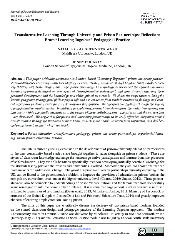 (PDF) Transformative Learning through University and Prison ...