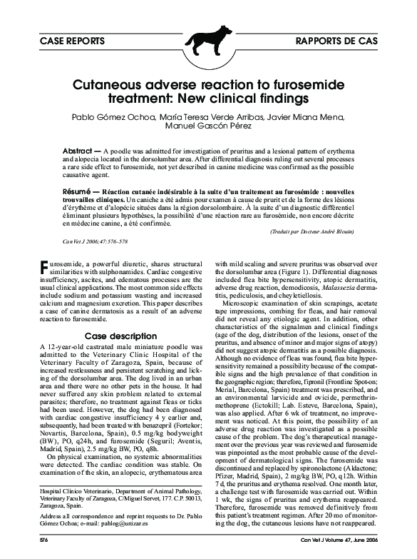 (PDF) Cutaneous adverse reaction to furosemide treatment: new clinical ...