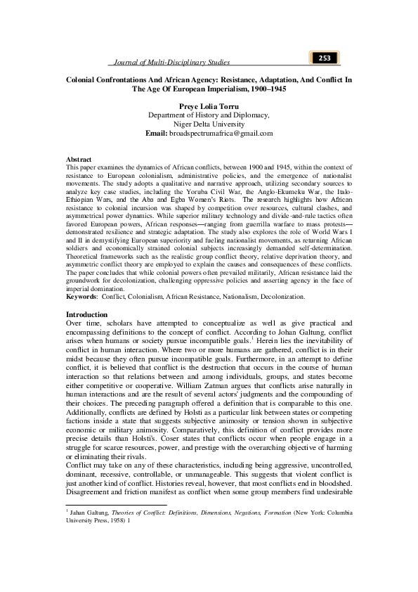 (PDF) Colonial Confrontations And African Agency: Resistance ...