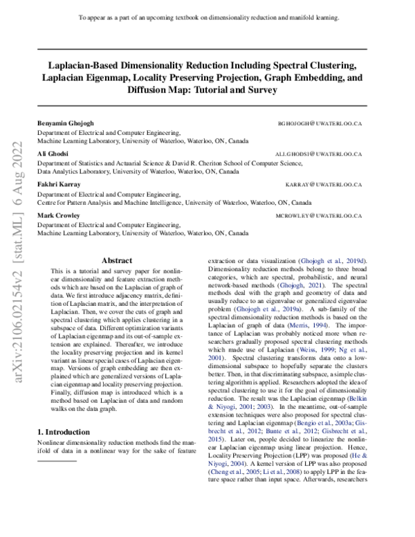 (PDF) Laplacian-Based Dimensionality Reduction Including Spectral Clustering, Laplacian Eigenmap ...