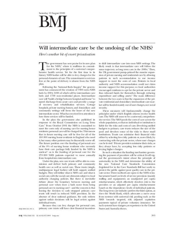 (PDF) Will intermediate care be the undoing of the NHS?
