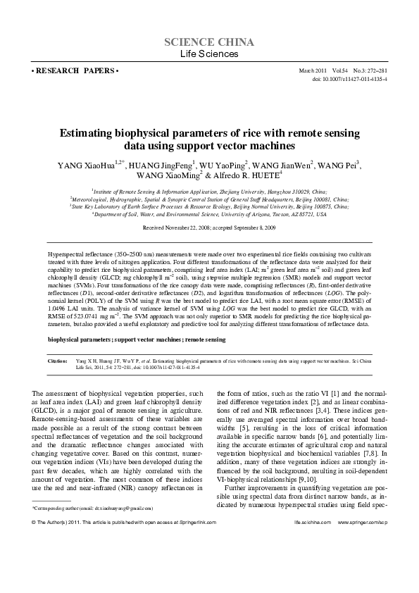 (PDF) Estimating biophysical parameters of rice with remote sensing data using support vector ...