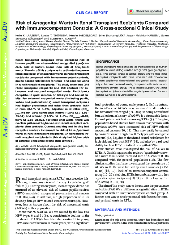 (PDF) Risk of Anogenital Warts in Renal Transplant Recipients Compared ...
