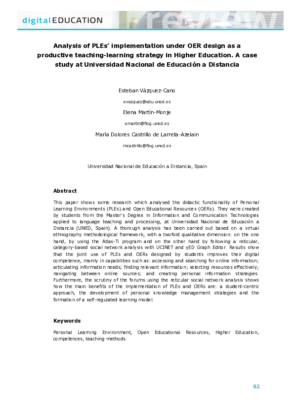 (PDF) Analysis of PLEs’ implementation under OER design as a productive ...