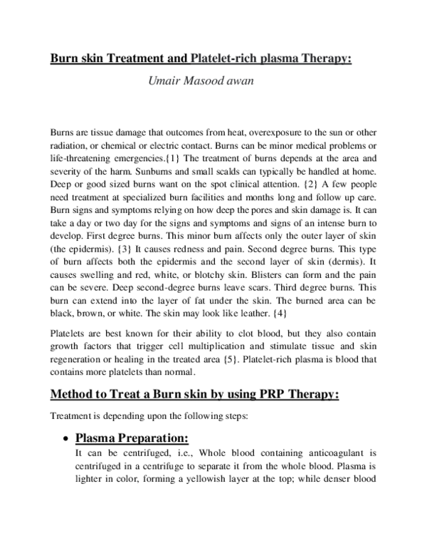 (PDF) Burn skin Treatment and Platelet-rich plasma Therapy