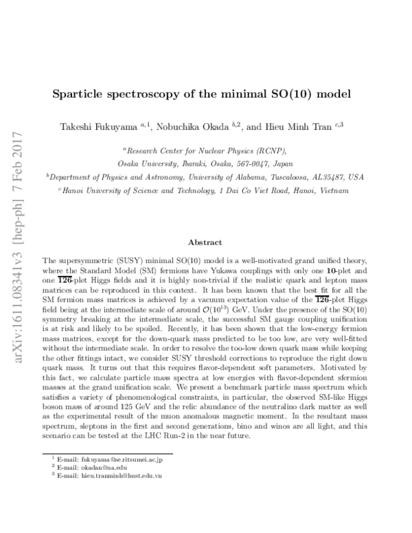 (PDF) Sparticle spectroscopy of the minimal SO(10) model