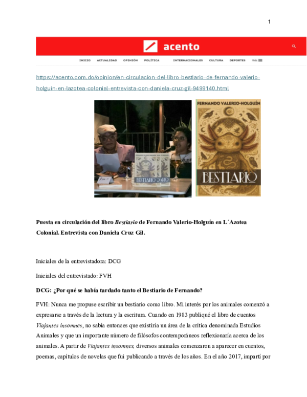 (PDF) En circulación Bestiario, de Fernando Valerio-Holguín. Entrevista ...