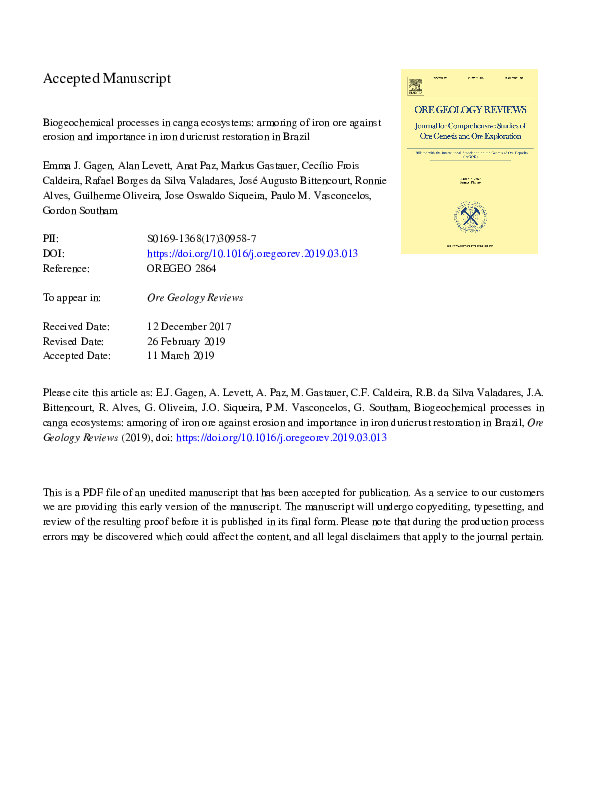 (PDF) Biogeochemical processes in canga ecosystems: Armoring of iron ...