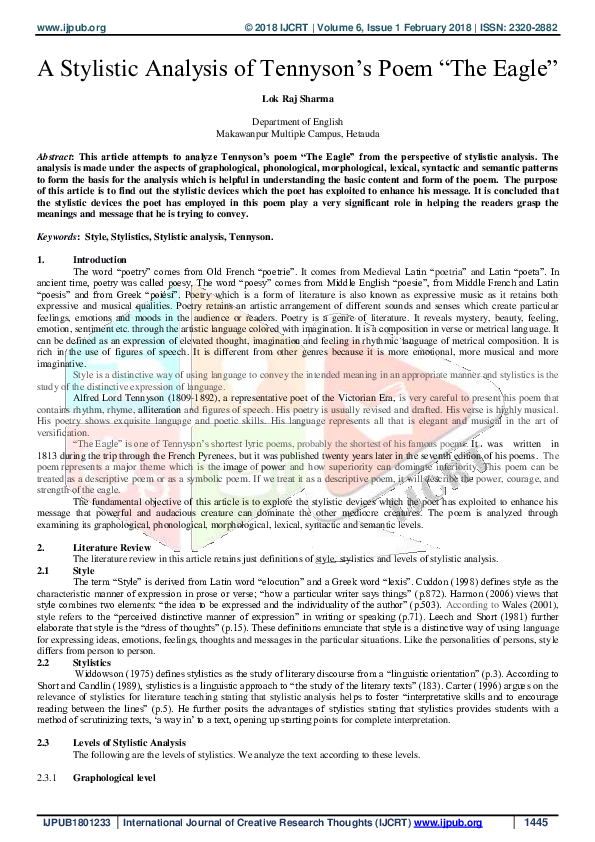 (PDF) A Stylistic Analysis of Tennyson"s Poem "The Eagle"