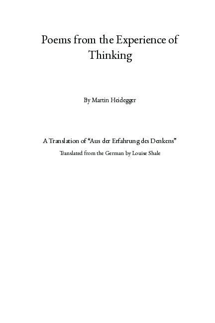 (PDF) Poems from the Experience of Thinking – Martin Heidegger ...