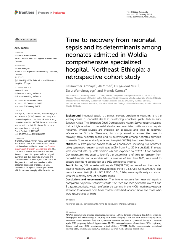 (PDF) Time to recovery from neonatal sepsis and its determinants among ...