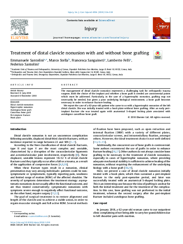 (PDF) Treatment of distal clavicle nonunion with and without bone grafting