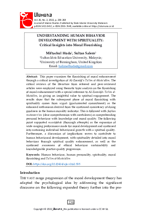 (PDF) Understanding Human Behavior Development with Spirituality: Critical Insights into Moral ...