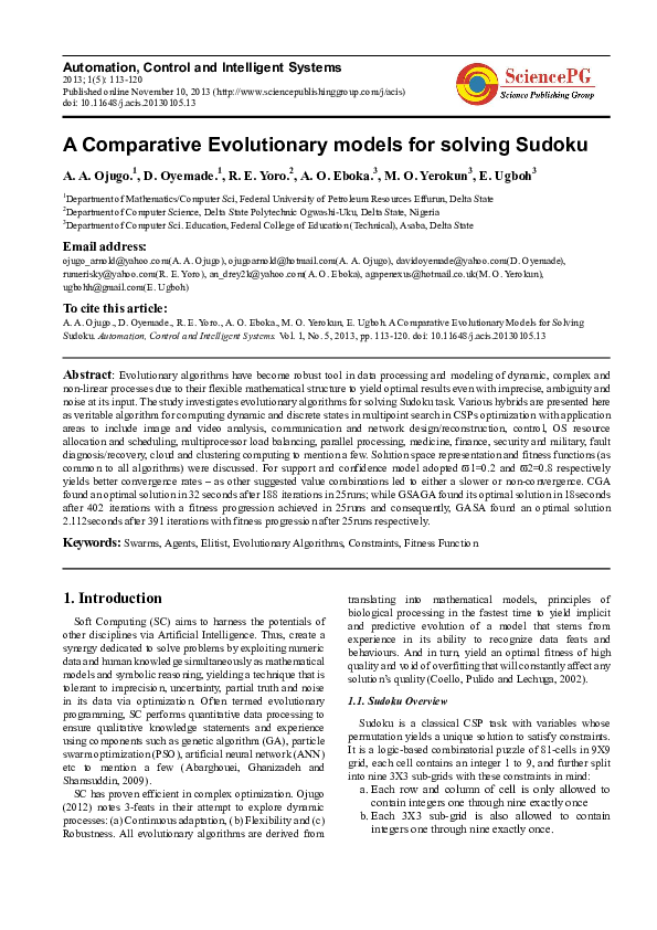 (PDF) A comparative evolutionary model for solving Sudoku