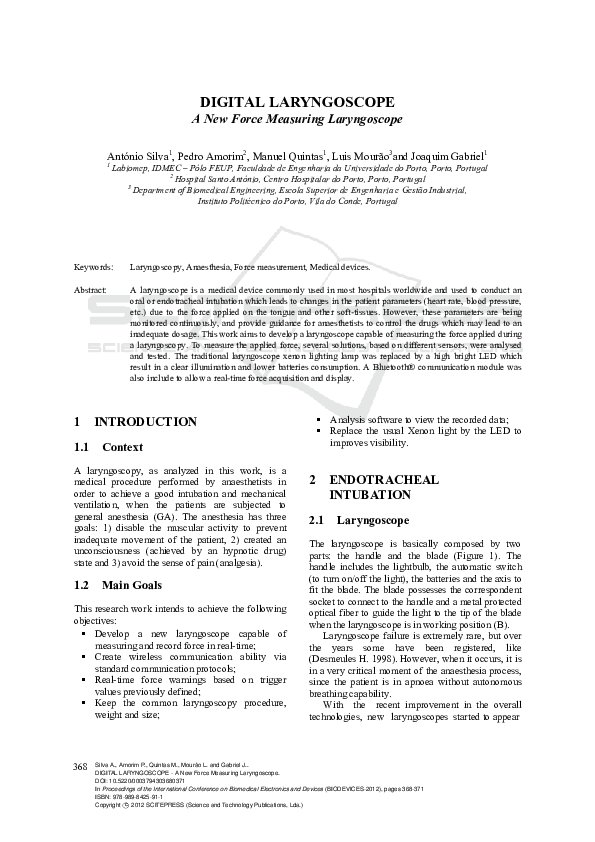 (PDF) DIGITAL LARYNGOSCOPE - A New Force Measuring Laryngoscope