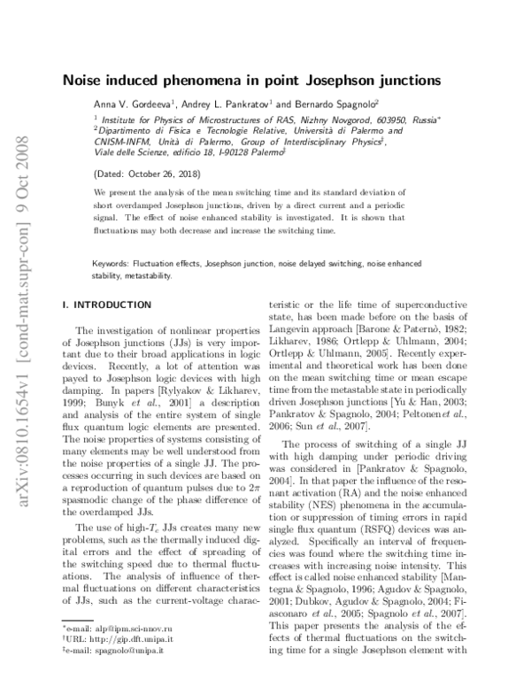(PDF) Noise Induced Phenomena in Point Josephson Junctions