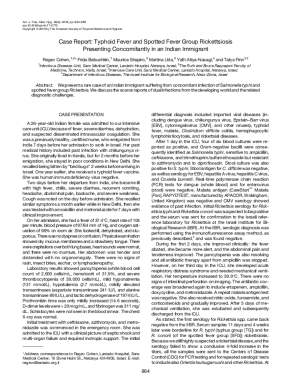 (PDF) Case Report: Typhoid Fever and Spotted Fever Group Rickettsiosis ...