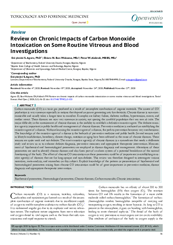 (PDF) Review on Chronic Impacts of Carbon Monoxide Intoxication on Some ...