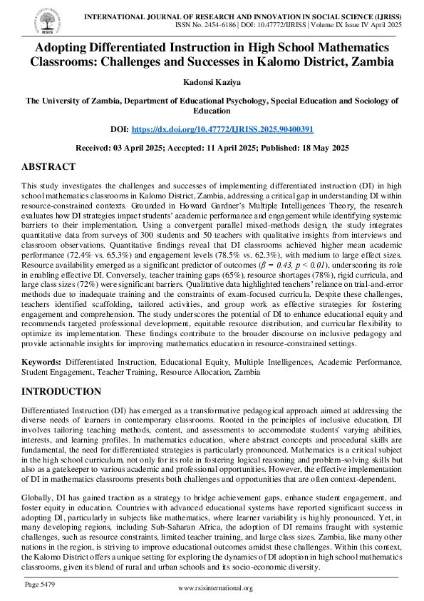 (PDF) Adopting Differentiated Instruction in High School Mathematics ...