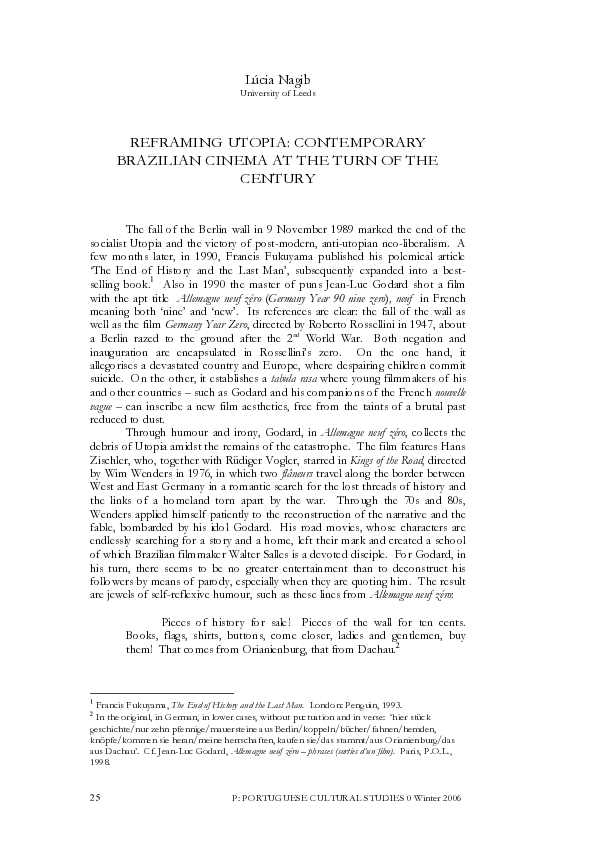 (PDF) Reframing Utopia: Contemporary Brazilian Cinema at the Turn of ...