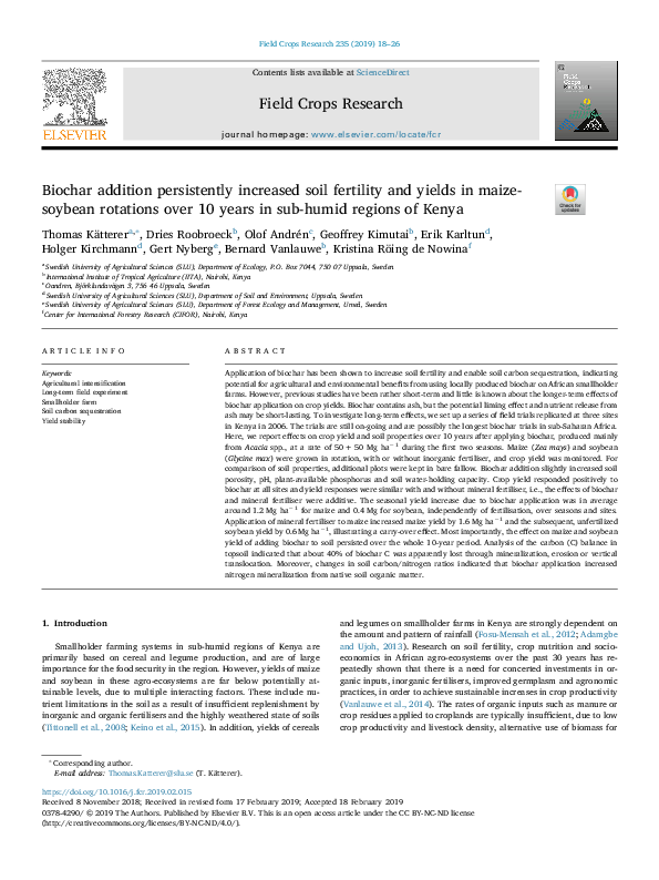 (PDF) Biochar addition persistently increased soil fertility and yields ...