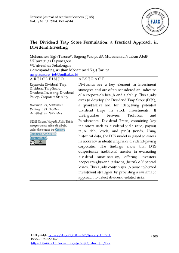 (PDF) The Dividend Trap Score Formulation: a Practical Approach in ...