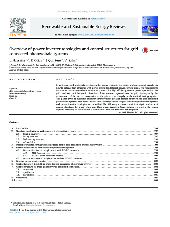 (PDF) Overview of power inverter topologies and control structures for grid connected ...